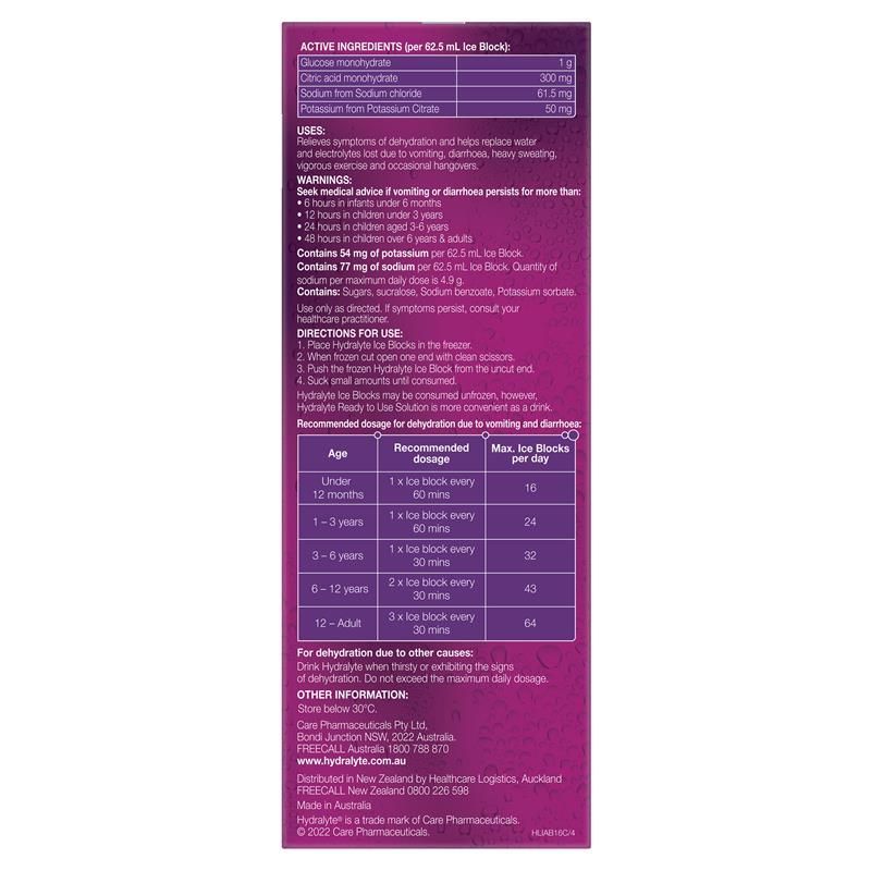Hydralyte Electrolyte Ice Blocks Apple Blackcurrant 16 Blocks – Whanau ...